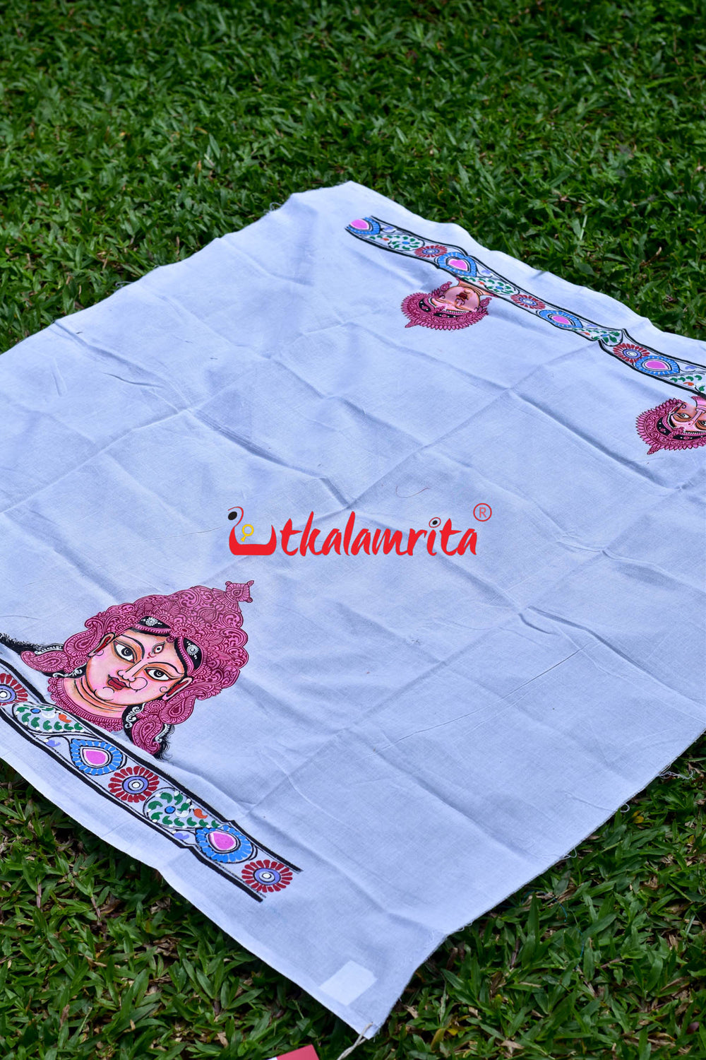 White Durga Pattachitra (Blouse Piece)