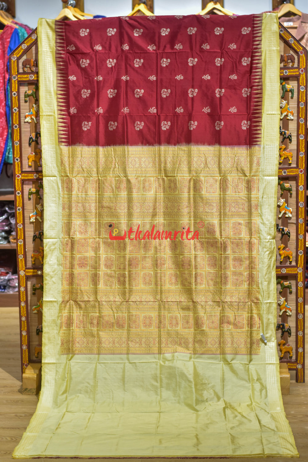 Maroon Chandan Phula Dala Bomkai Silk Saree