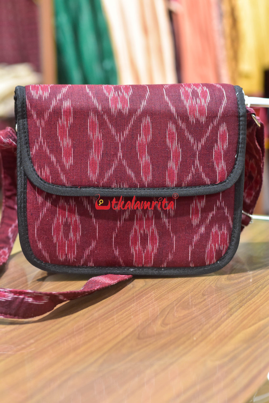 Maroon Flower Bandha Button Sling Bag