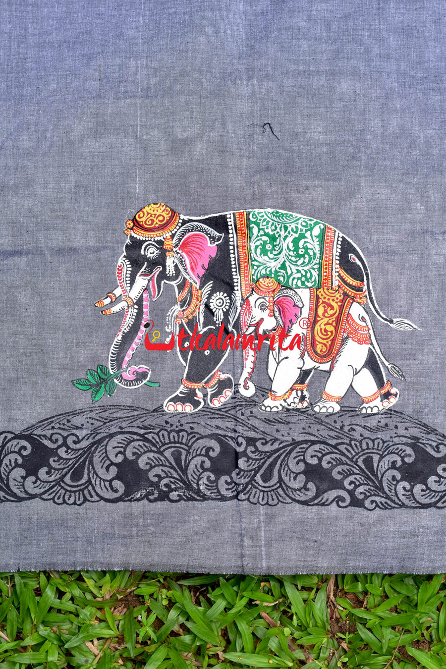 Dual Elephants Pattachitra (Blouse Piece)